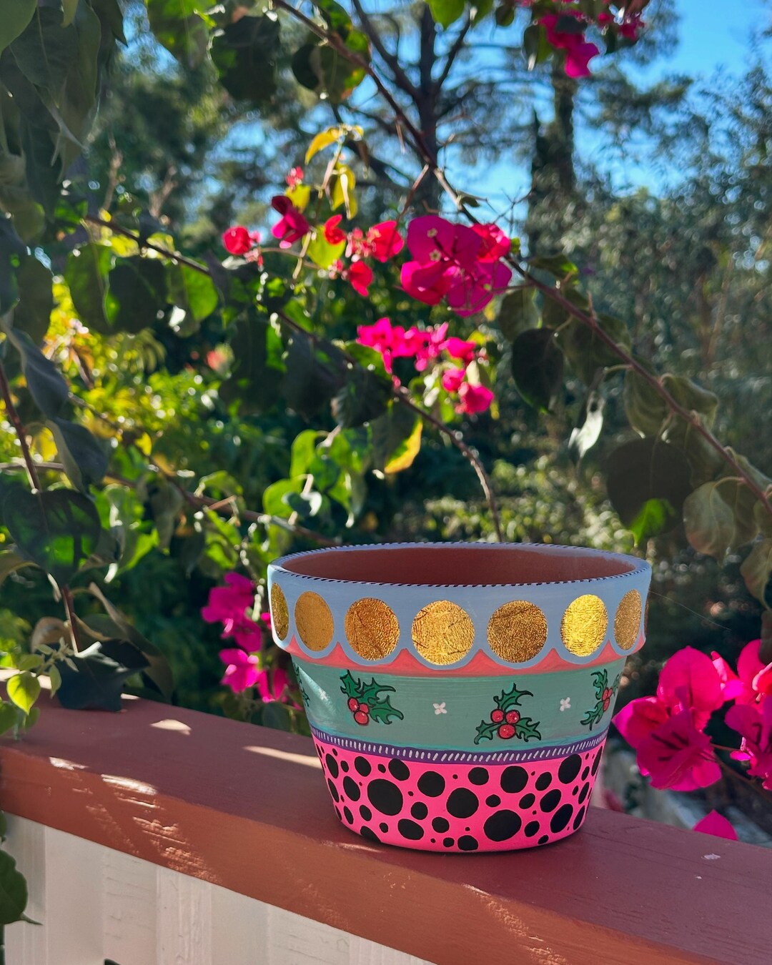 Hand-painted 5" Clay Pot With Berries - Colorful Planter, Whimsical ...