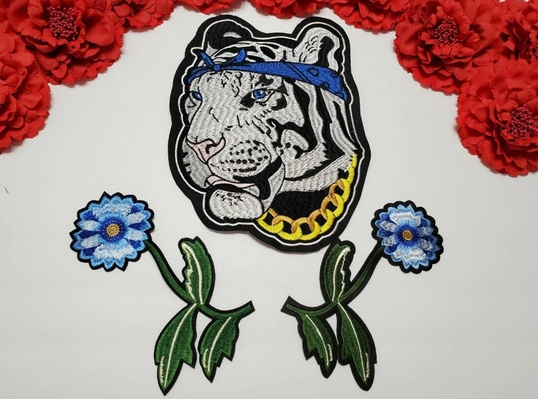 3pc/set, Tiger Head Embroidered Iron on Flower Patches, Large Tiger Patch - Etsy