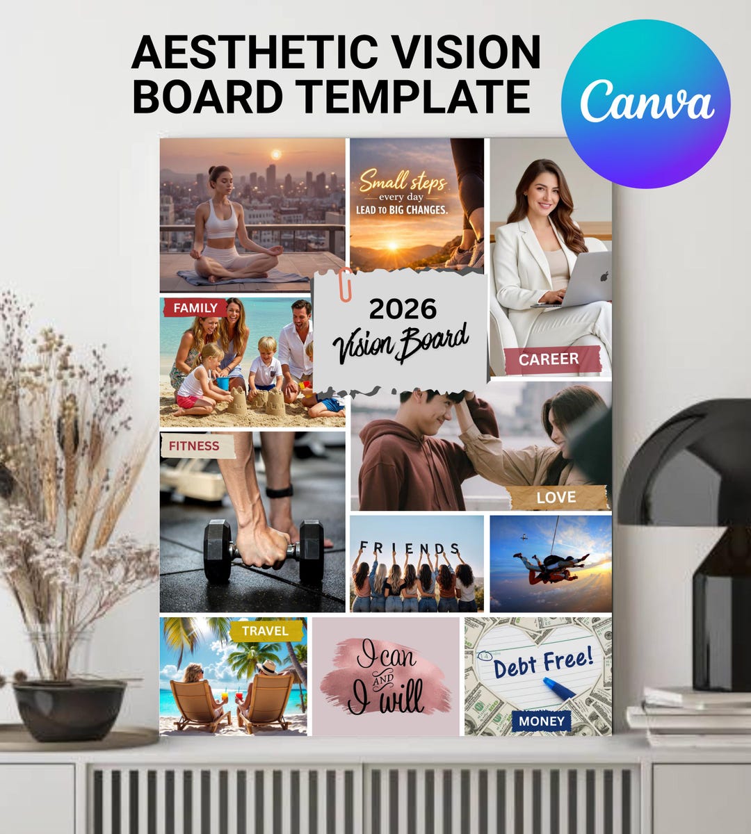 Vision Board Template Kit | Canva Editable Collage Poster (digital ...