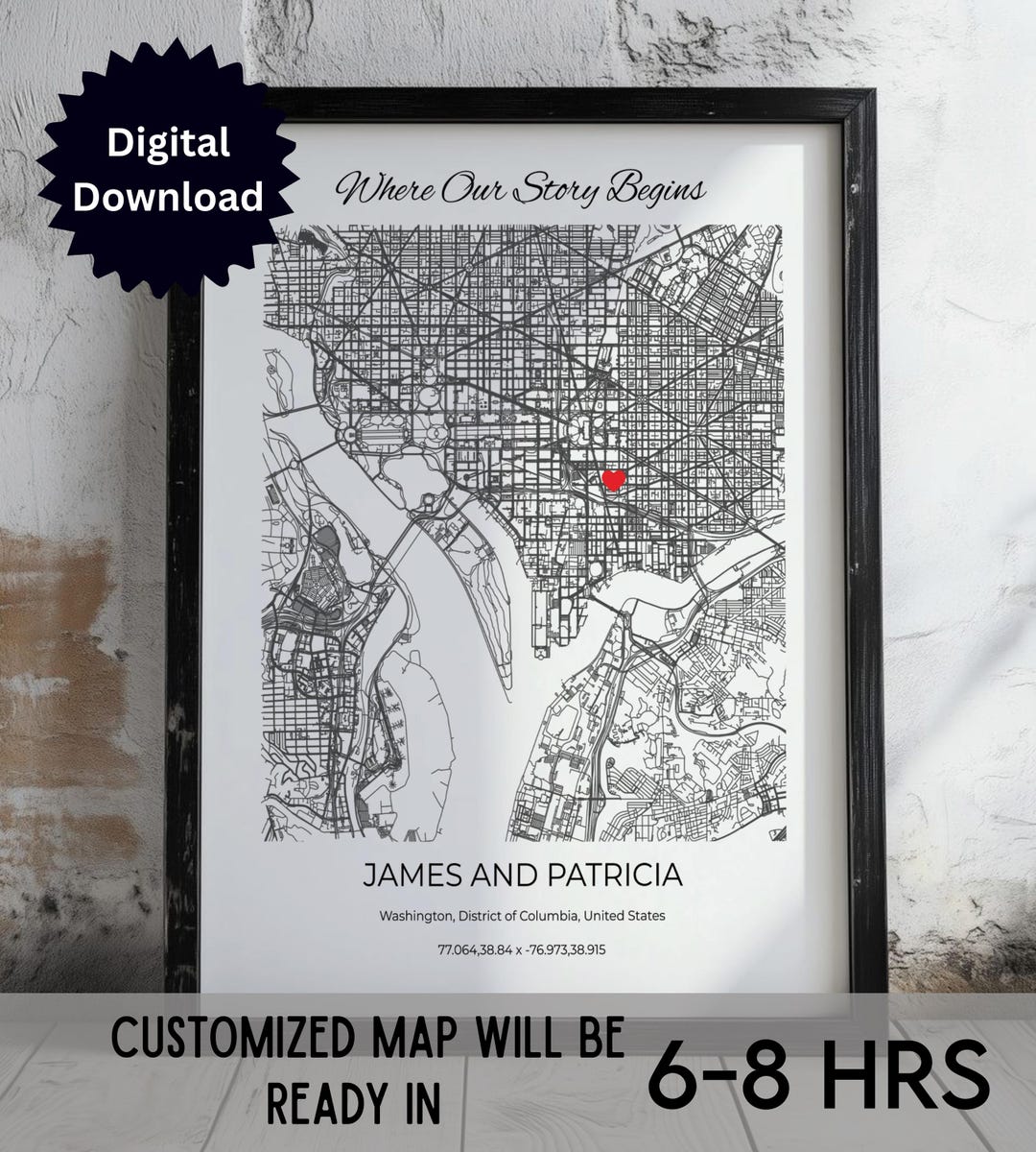 Personalized Couple Map Poster, Location Map Print, Custom Memory Wall ...