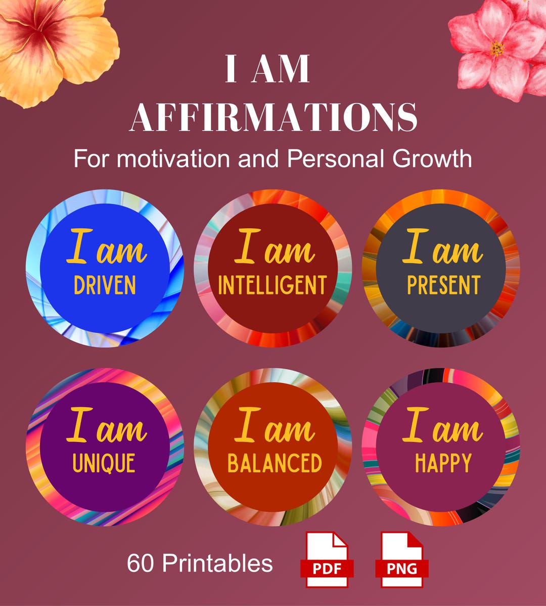 I AM Affirmation Cards, Positive Mindset Deck (printable PDF & PNG ...
