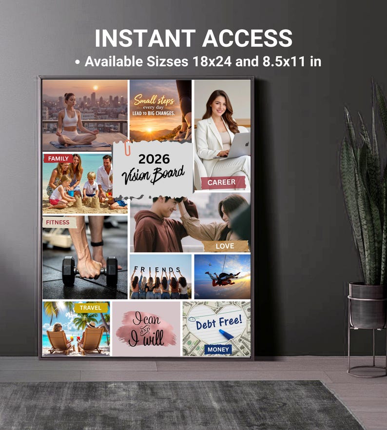 Vision Board Template Kit | Canva Editable Collage Poster (digital ...