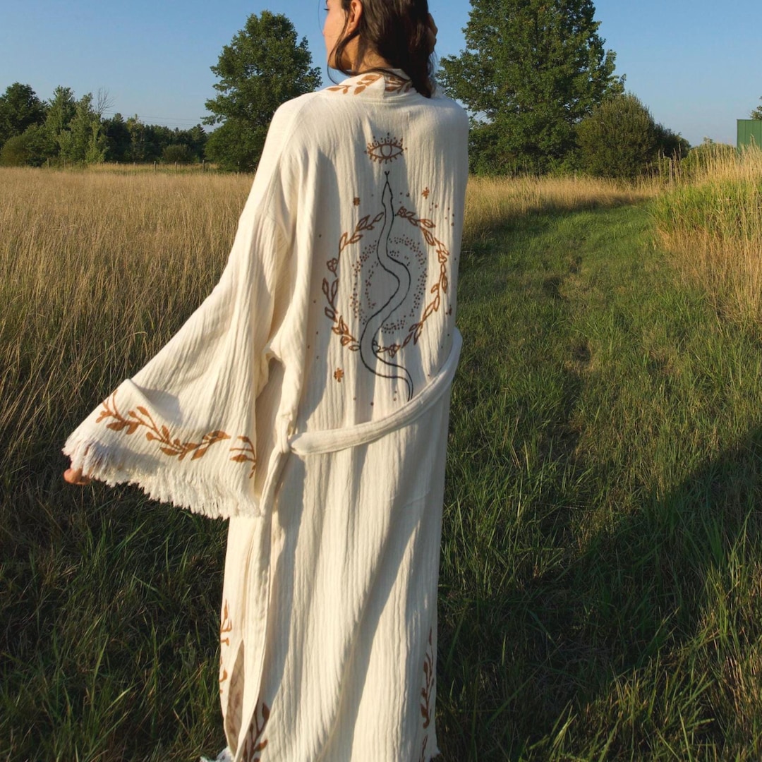 Organic Cotton Muslin Robe: Snake Print Kimono - Very Soft Robe ...