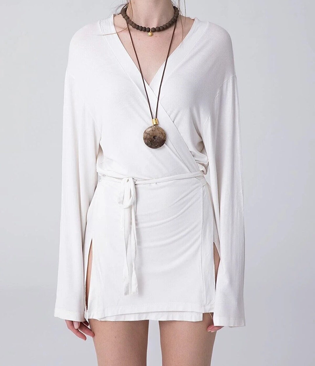 White Kimono Dress: Boho Chic Wrap Tunic, Beach Coverup - Etsy