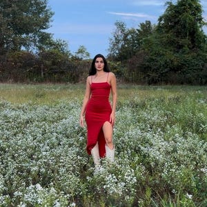 Goddess Red Knit Dress, Side Split Red Dress, Unique Gift for Her, Sexy ...