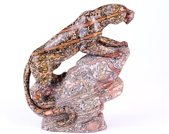 11.4 Natural Chalcedony Hand Carved Crystal Leopard Sculpture, Unique ...
