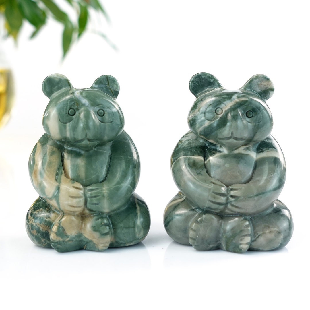 3 Inch Panda Statue Nine Dragon Jade Stone Carved Natural Quartz ...