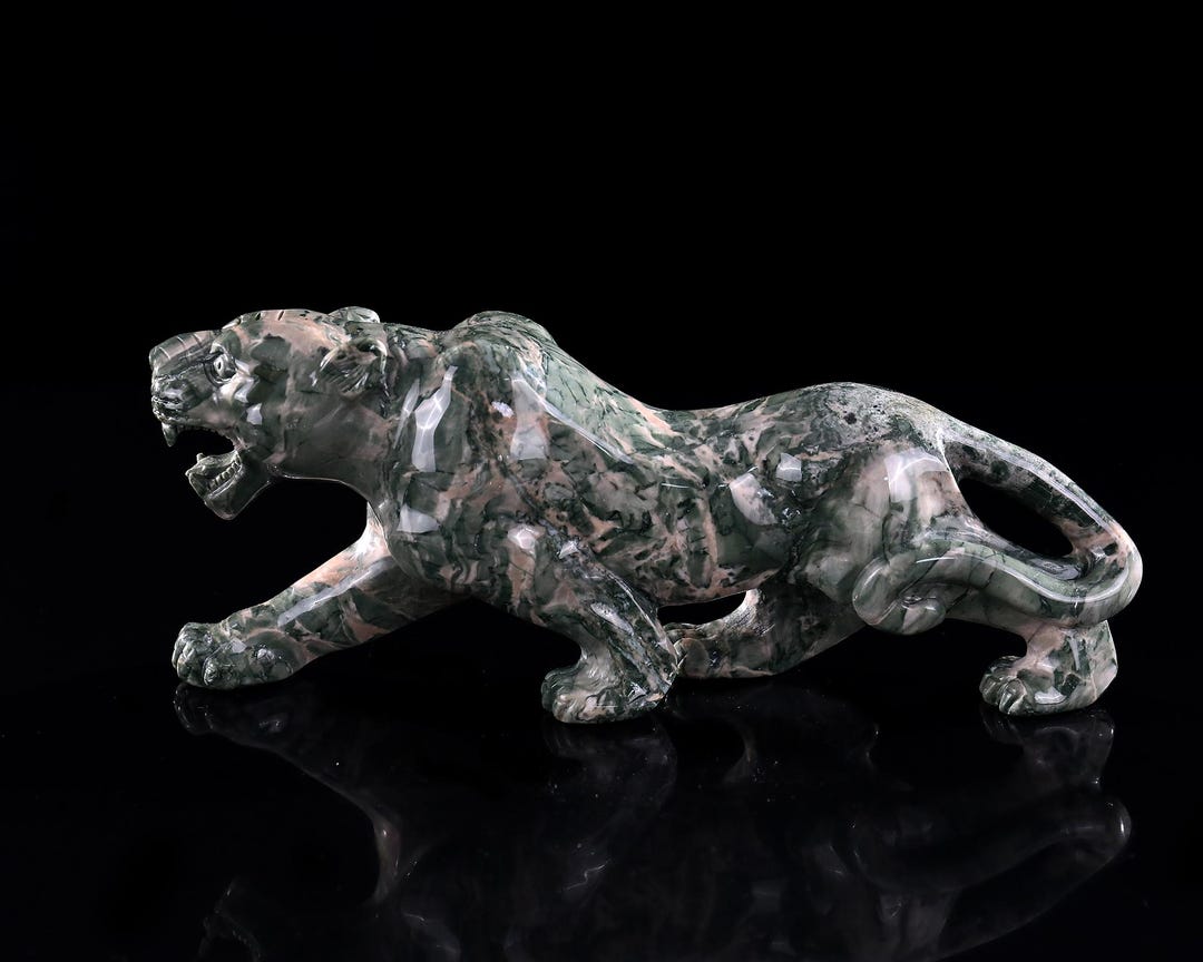 Hand Carved Jiulong Jade Leopard Sculpture: Natural Crystal Home Decor ...