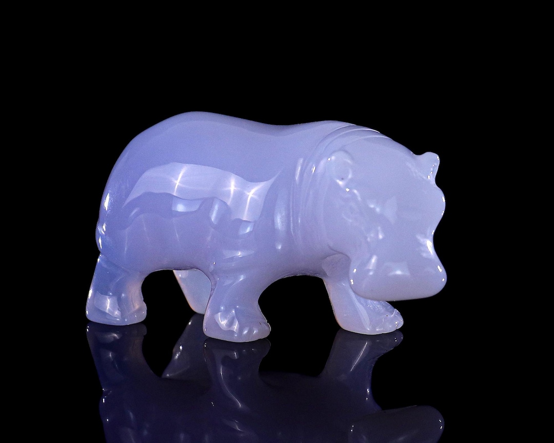Blue Chalcedony Crystal Hippo: Hand Carved Sculpture, Home Decor Gift ...