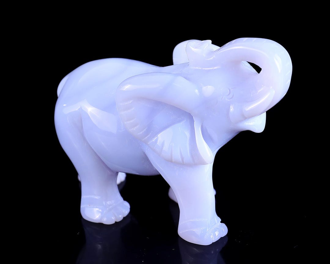 Blue Chalcedony Crystal Elephant Sculpture: Hand Carved Home Decor - Etsy