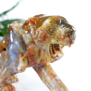 11.4 Natural Chalcedony Hand Carved Crystal Leopard Sculpture, Unique ...