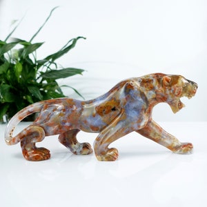 11.4 Natural Chalcedony Hand Carved Crystal Leopard Sculpture, Unique ...