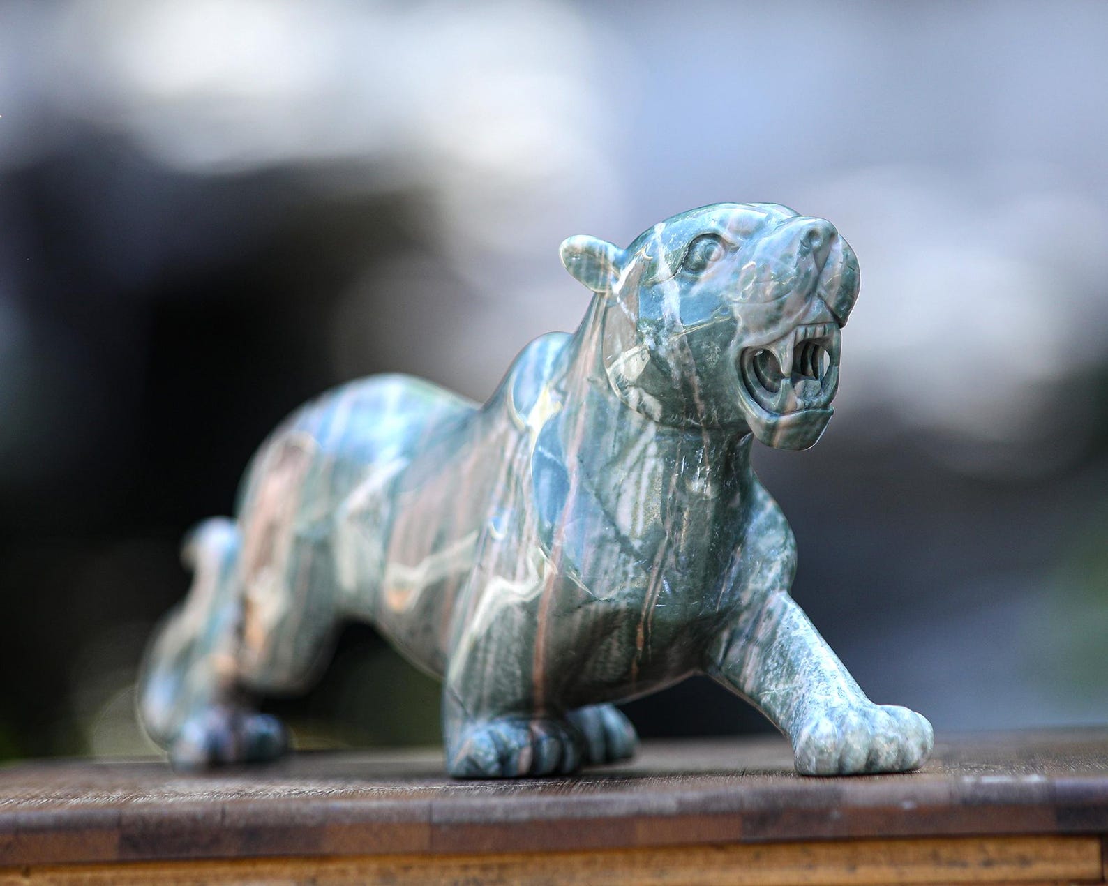 Jiulong Jade Leopard Sculpture: Hand Carved Crystal Decor (11.6") - Etsy