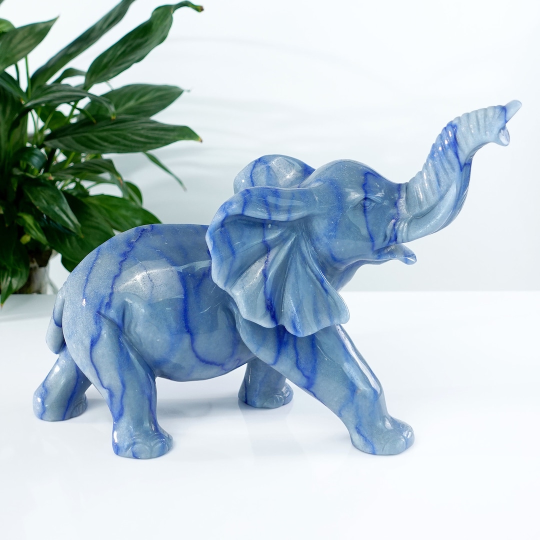 11 Inches Elephant Statue Blue Aventurine Stone Natural Crystal Quartz ...
