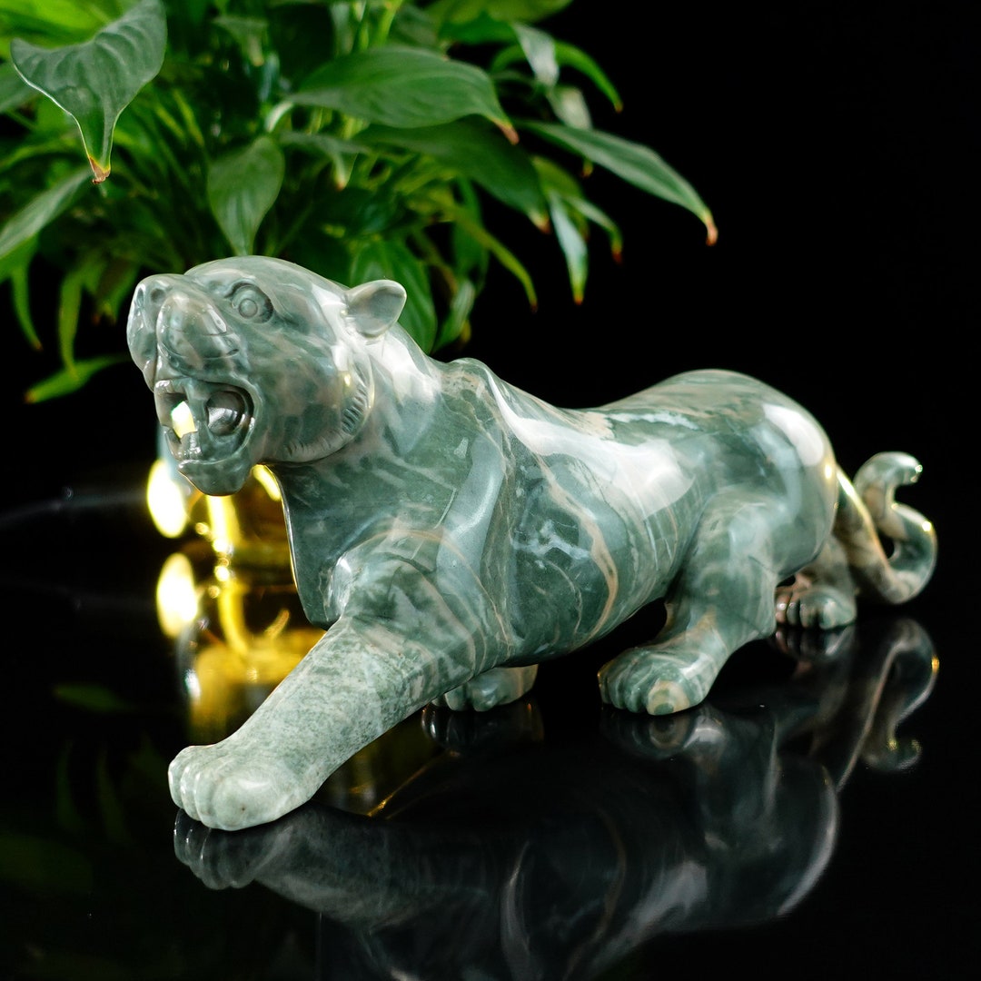 11.6 Natural Jiulong Jade Hand Carved Crystal Leopard Sculpture, Unique ...