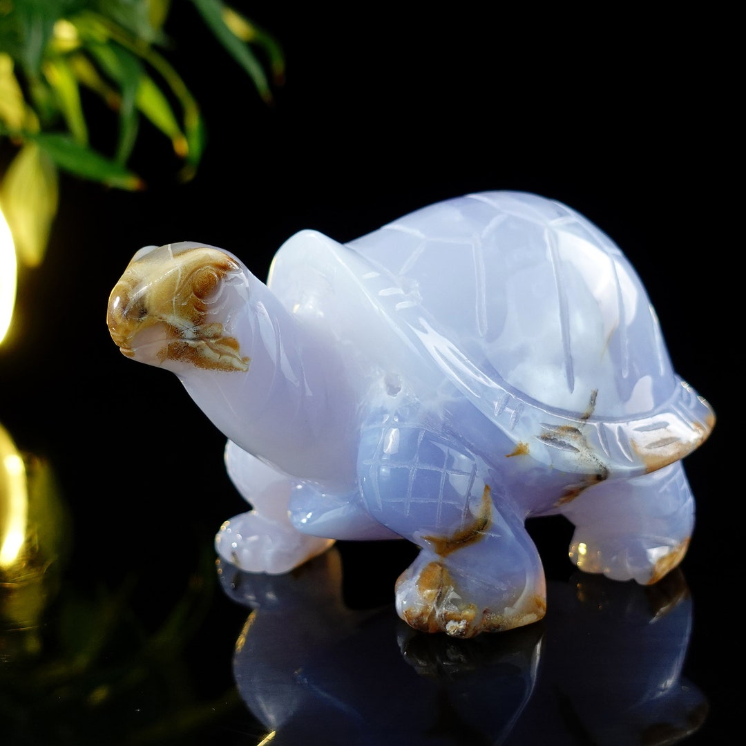 Blue Chalcedony Crystal Turtle Sculpture: Hand Carved Home Decor (5.7 ...