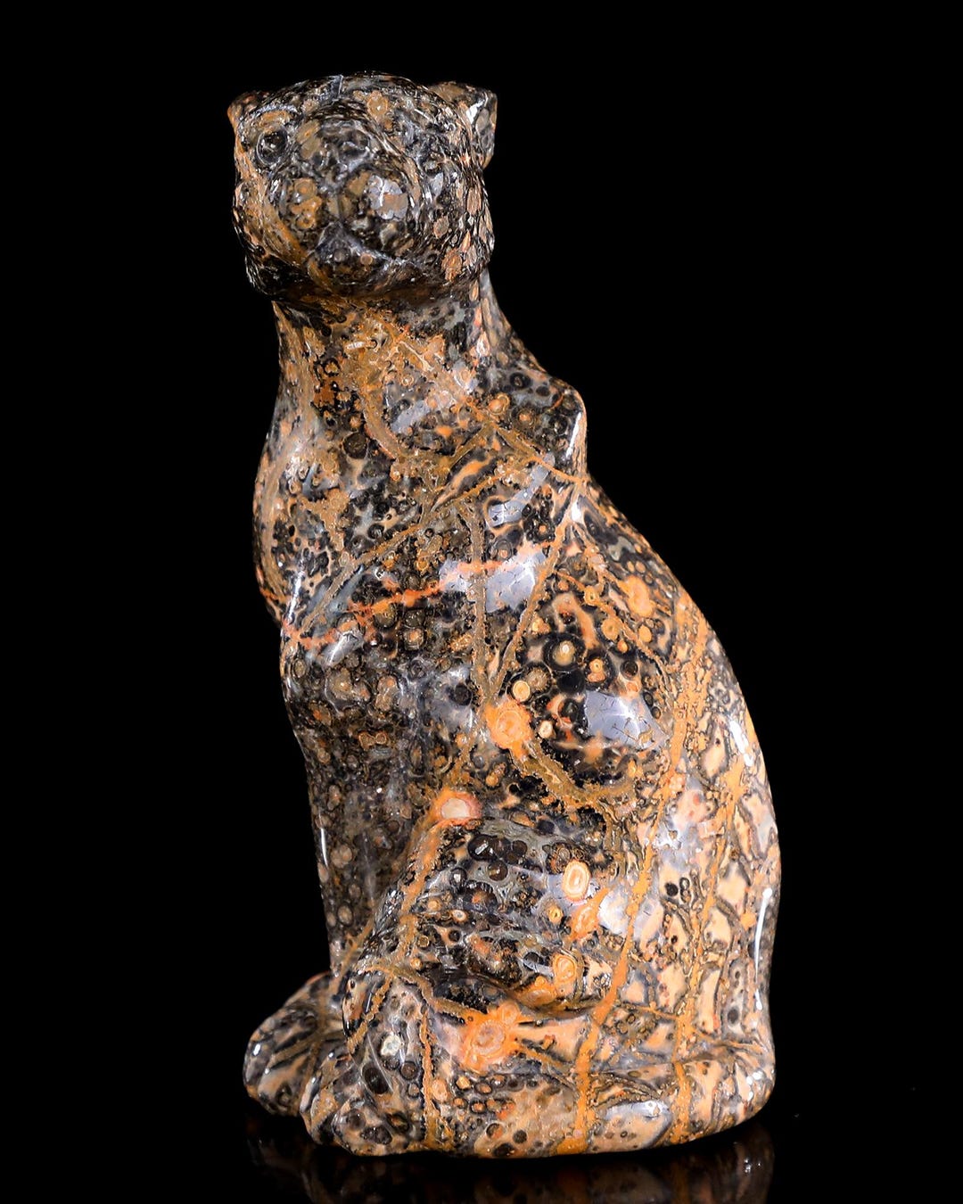 5.0” Natural Leopard Skin Agate Hand Carved Crystal Leopard Sculpture ...