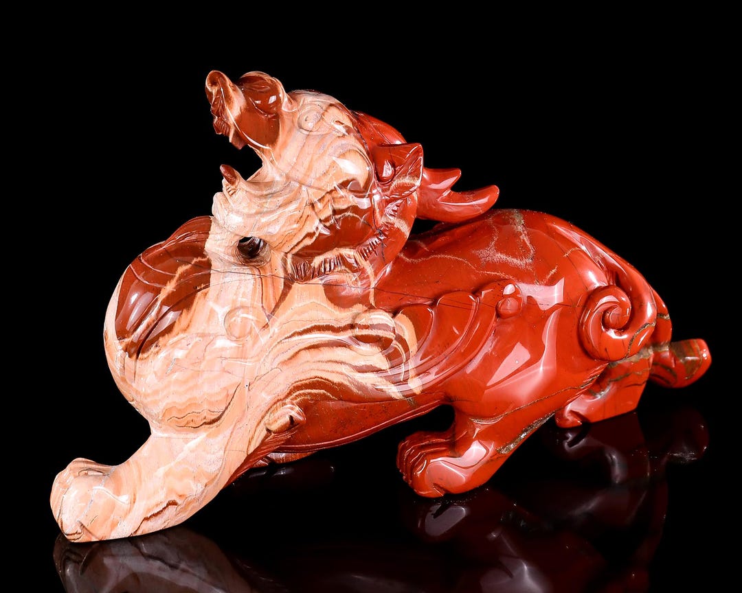 Hand Carved Red Jasper Kylin Sculpture: Unique Crystal Home Decor (9.4 ...