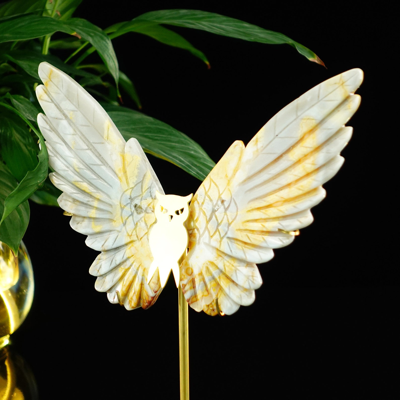 3.4 Natural Crazy Agate Hand Carved Crystal Owl Wings stand Sculpture ...