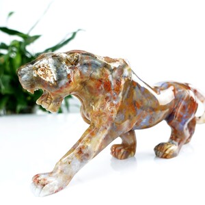11.4 Natural Chalcedony Hand Carved Crystal Leopard Sculpture, Unique ...