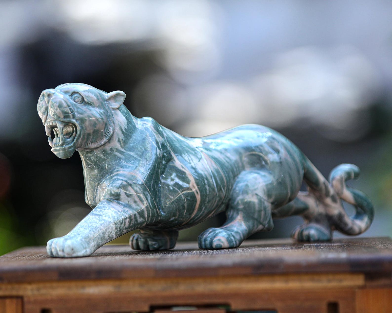 Jiulong Jade Leopard Sculpture: Hand Carved Crystal Decor (11.6") - Etsy
