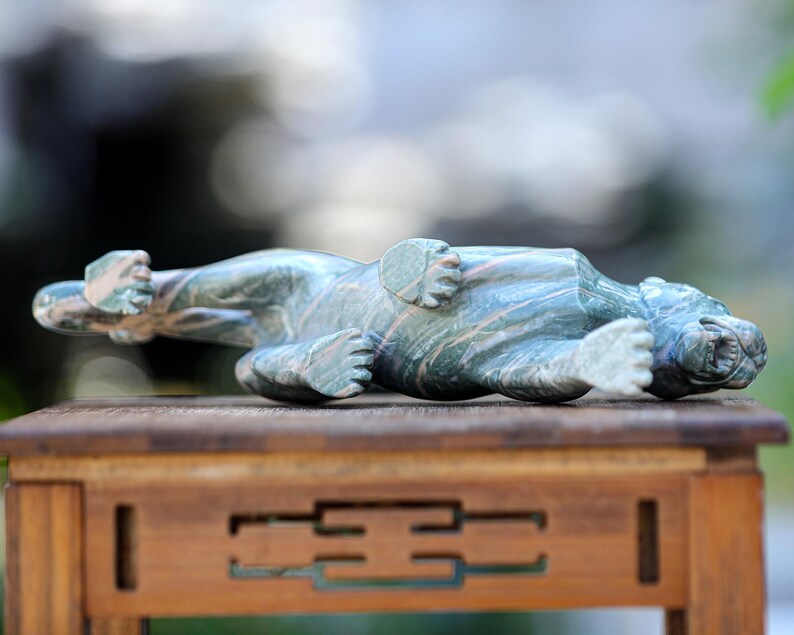 Jiulong Jade Leopard Sculpture: Hand Carved Crystal Decor (11.6") - Etsy