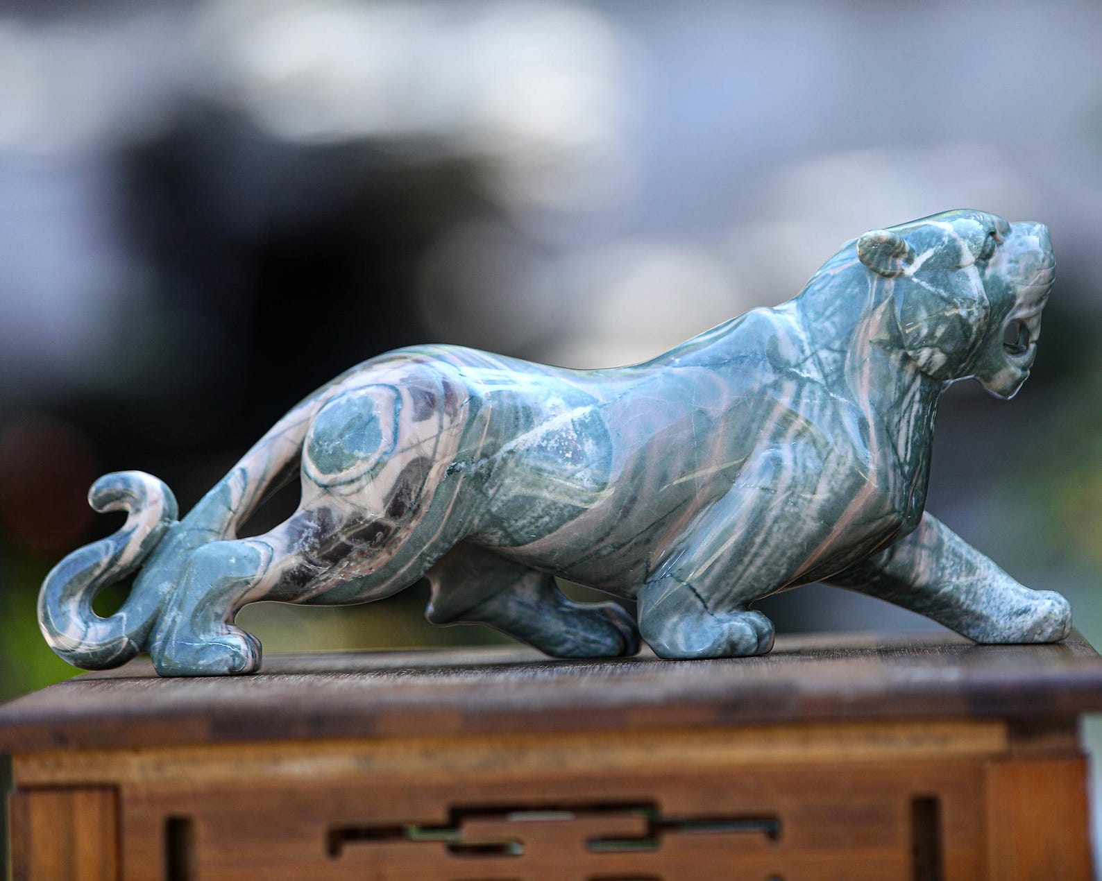 Jiulong Jade Leopard Sculpture: Hand Carved Crystal Decor (11.6") - Etsy