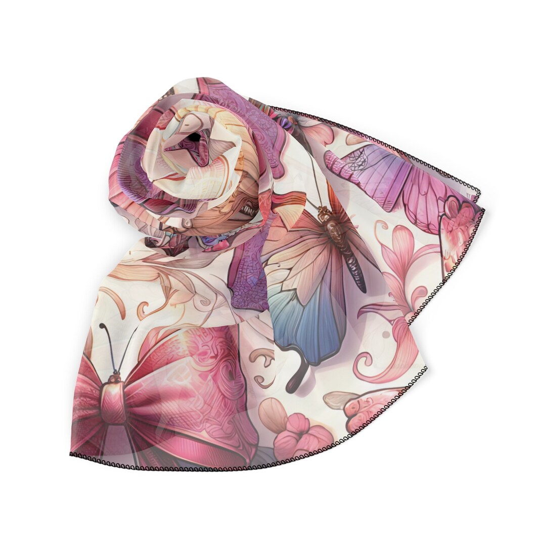 Coquette Collection: Whimsical Butterfly Silk Scarf - Floral Elegance ...