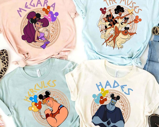 Custom Hercules Group Characters Shirt Retro Hercules Hades Megara the ...