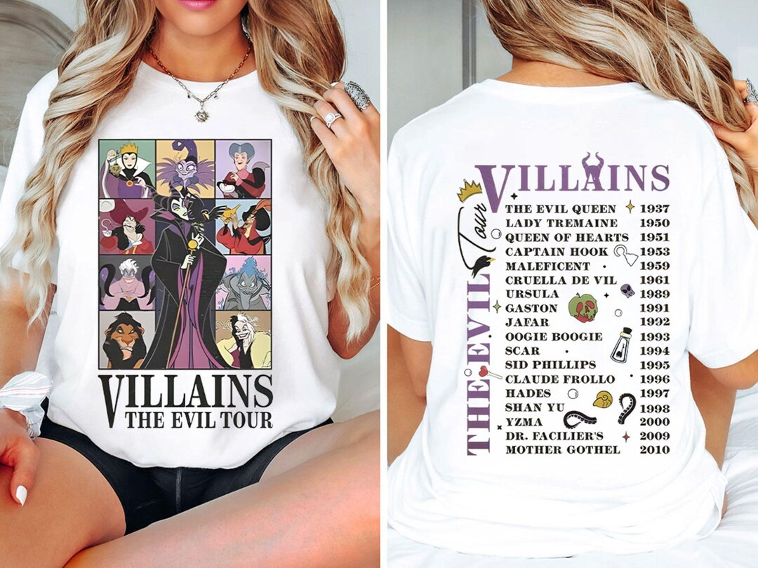 Vintage 2-sided Disney Villains Evil Tour Shirt | Disney Villains Characters Concert Music Retro ...