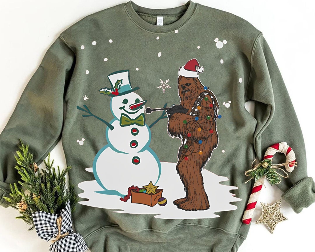 Retro Chewie Santa Hat With Snowman Sweatshirt | Star Wars Chewbacca T ...