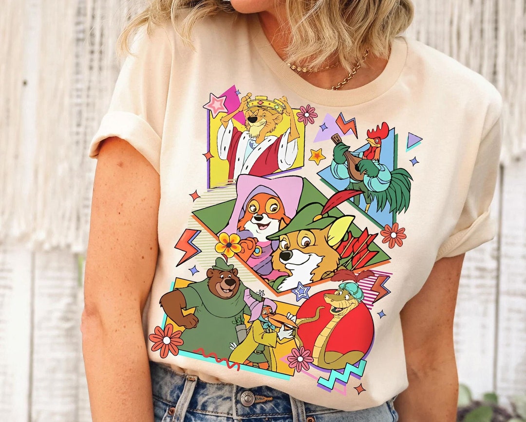 Retro Disney Robin Hood Characters Group Shirt | Disney Sir Hiss Marian ...