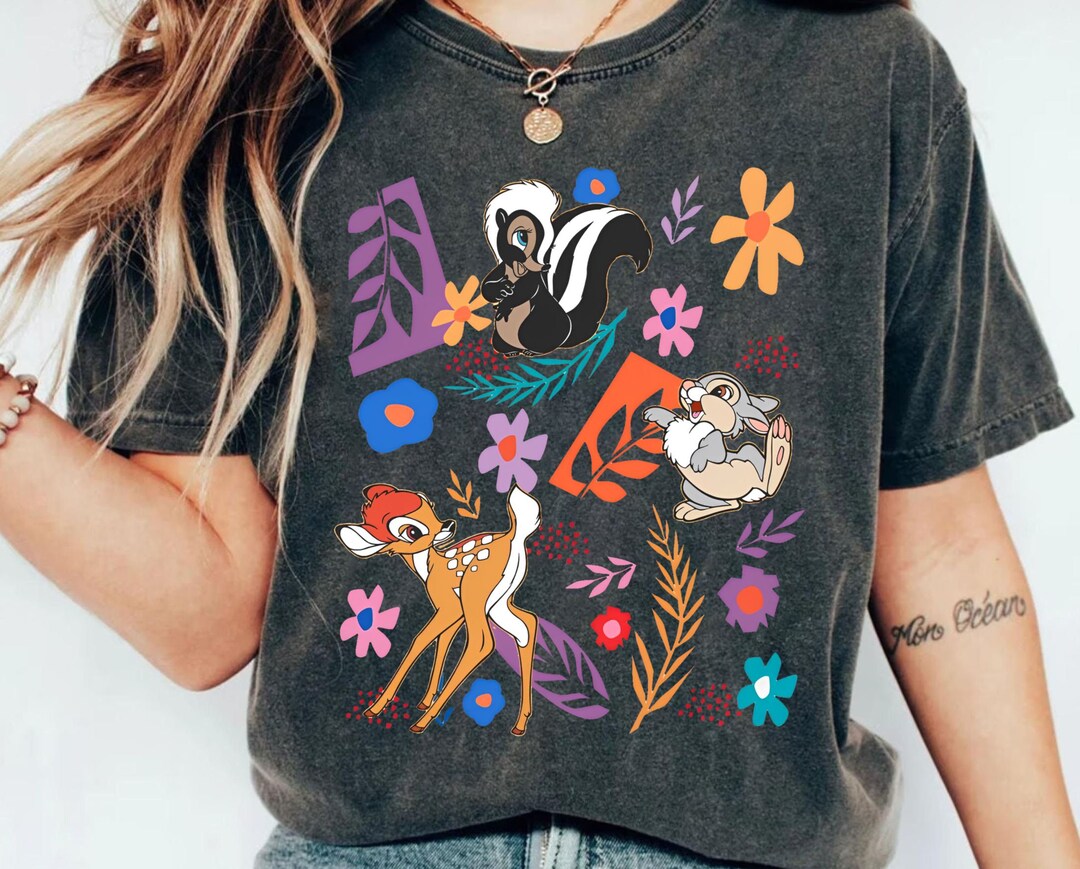 Retro 70S Floral Bambi Deer Thumper Flower Shirt | Cute Bambi Disney T ...