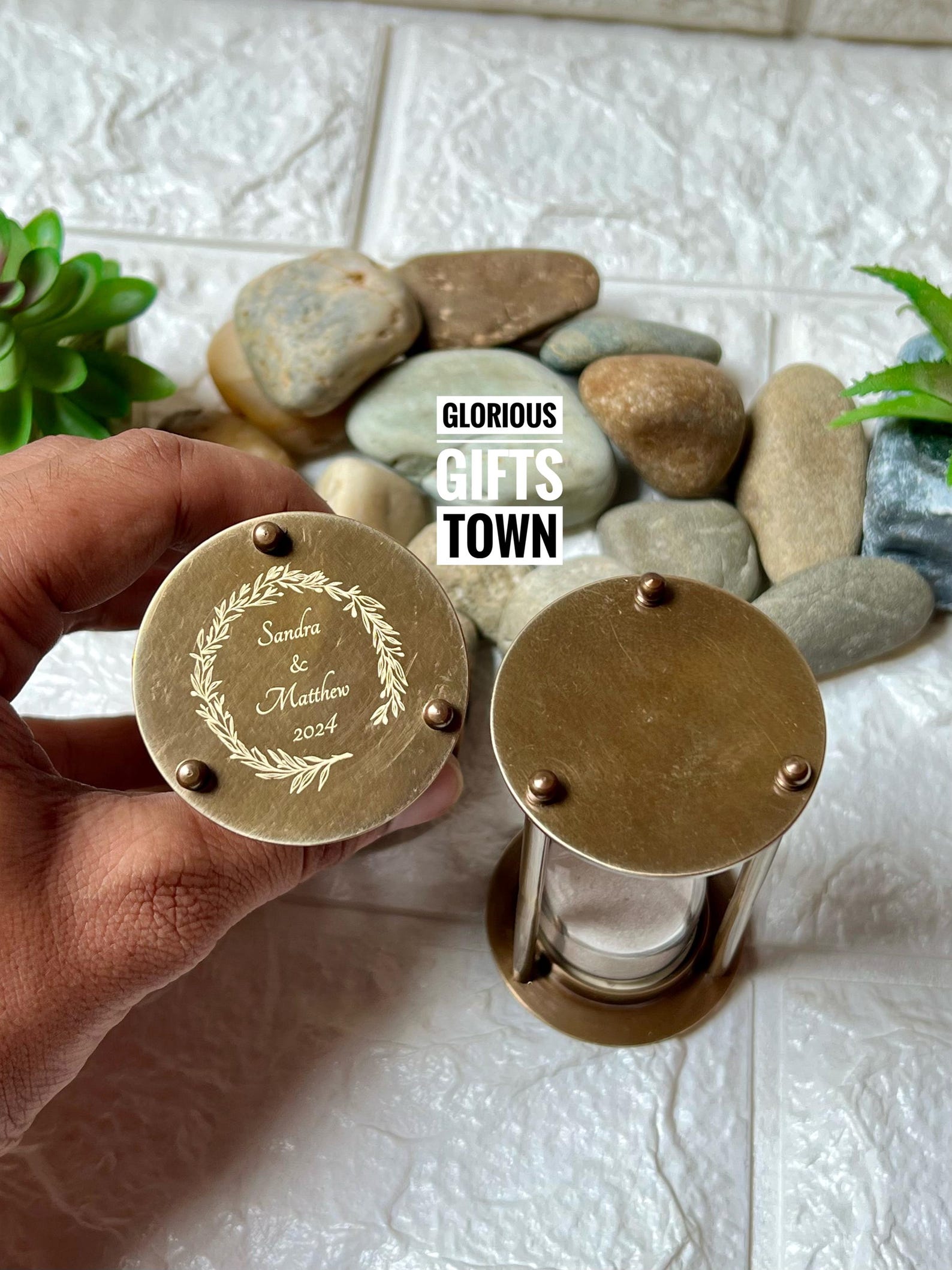 Custom Engraved Brass Sand Timer, Personalized Decorative Sand Timer ...