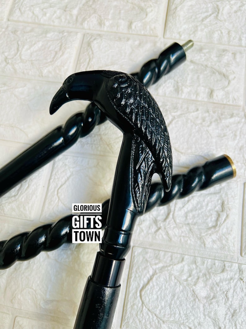 Handcrafted Gothic RAVEN Handle Walking Cane Luxury Victorian Style ...
