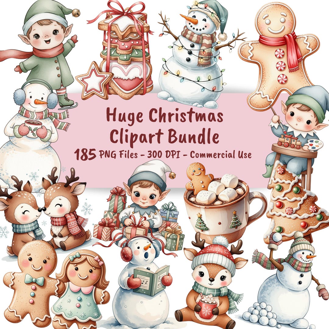 Huge Christmas Clipart Bundle, 185 Pngs, Christmas Elves, Reindeer ...