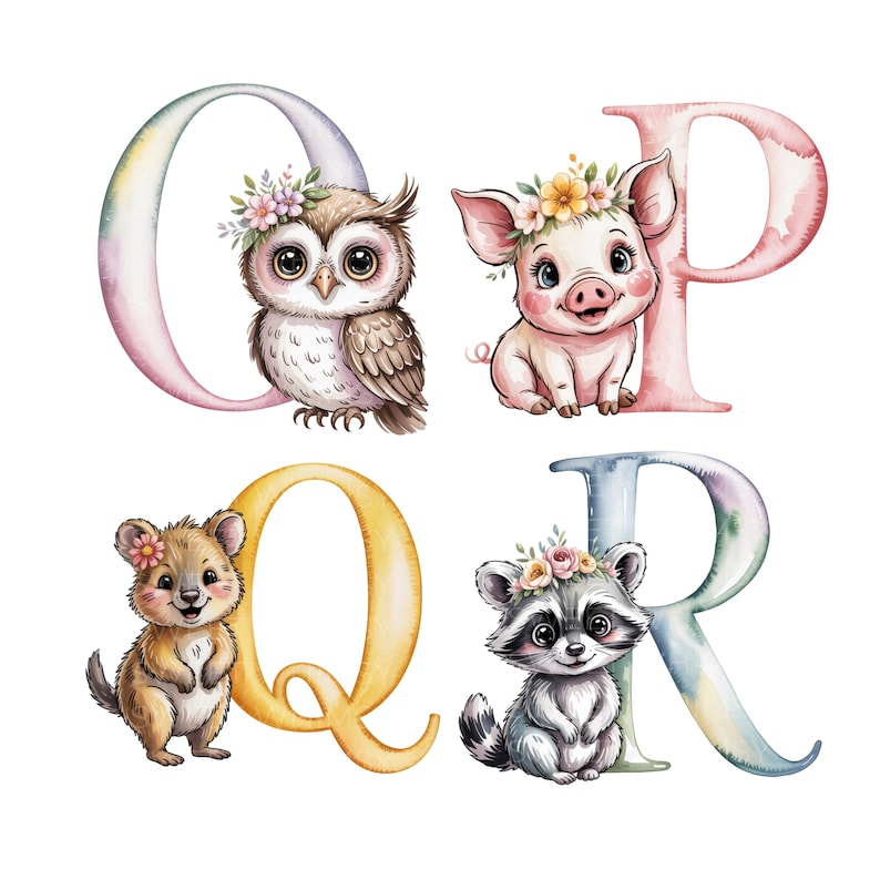 Woodland Animal Alphabet Clipart Bundle, Watercolor ABC Letters PNG ...