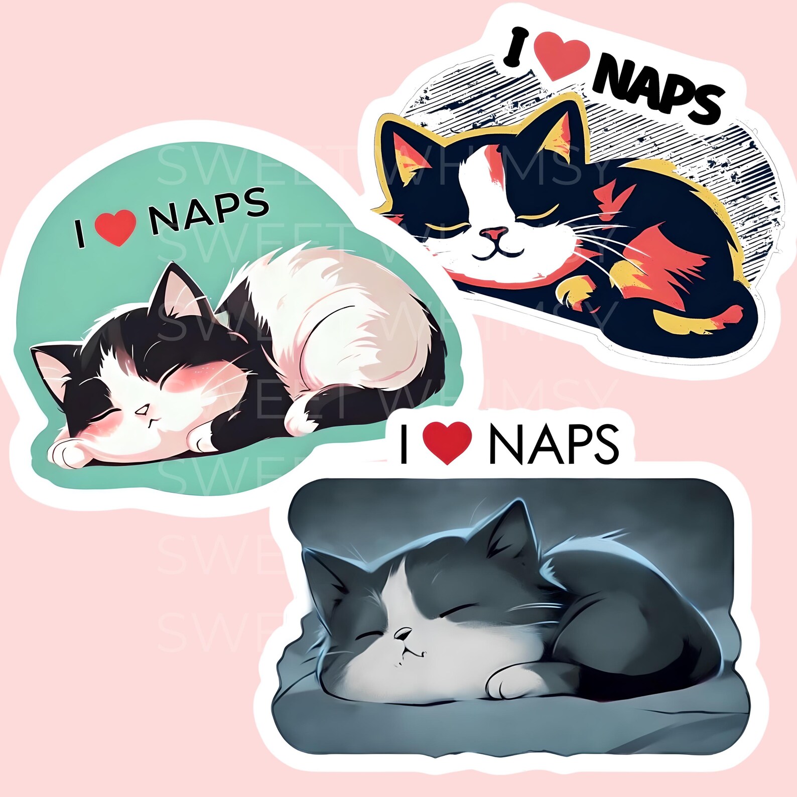 I Love Cat Naps Digital Sticker Bundle, Cute Cat Stickers Pngs ...
