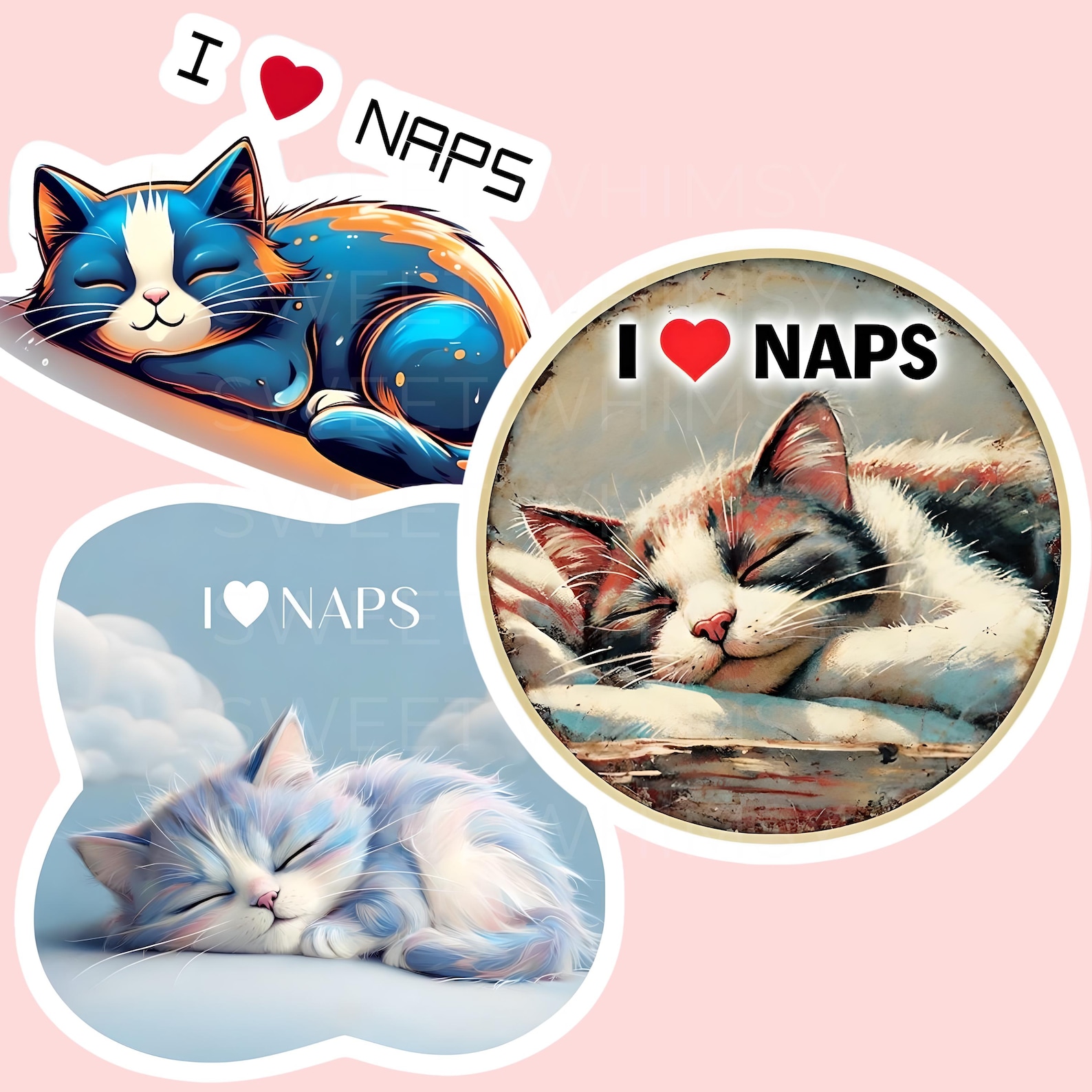 I Love Cat Naps Digital Sticker Bundle, Cute Cat Stickers Pngs ...