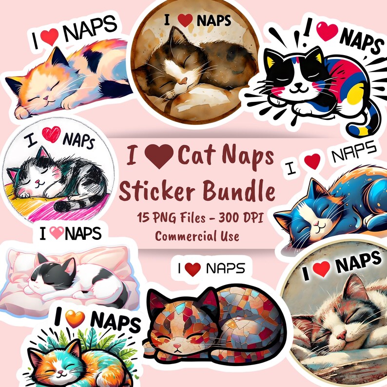 I Love Cat Naps Digital Sticker Bundle, Cute Cat Stickers Pngs ...