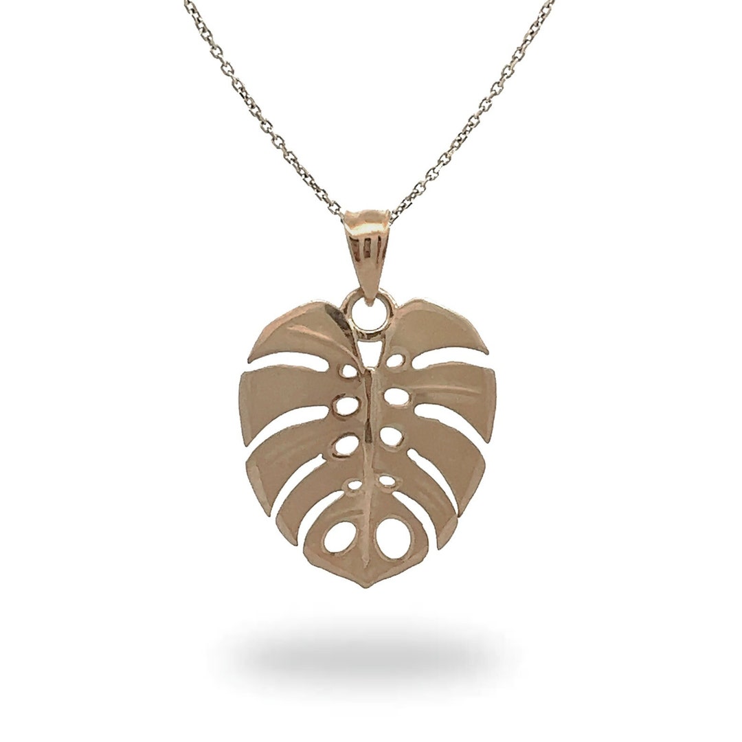 Monstera Leaf Pendant Necklace - 14K Solid Gold - 28mm - Avail in 10K ...