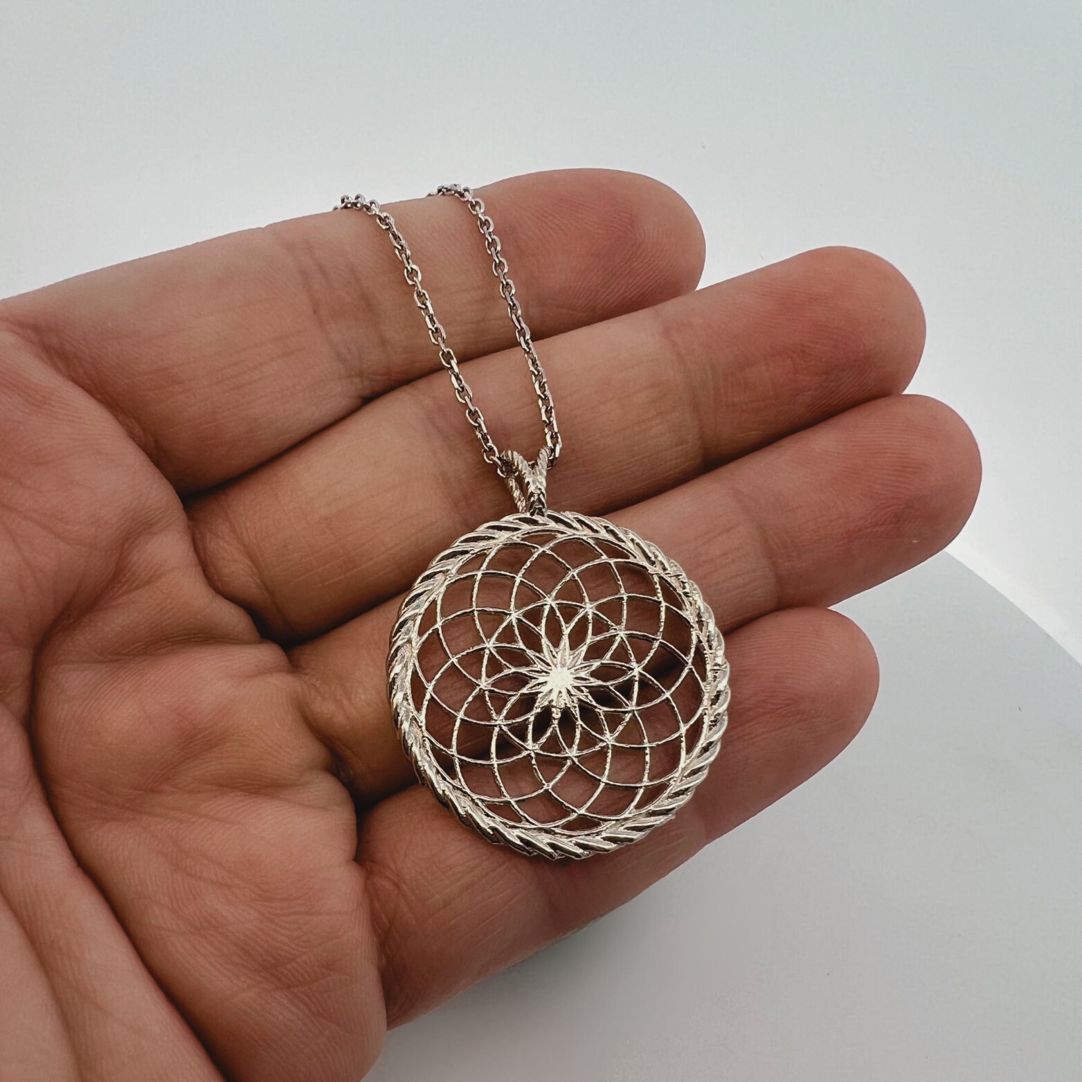 Torus Seed of Life Pendant - 14K Solid Gold - 30mm - Avail in 10K or ...
