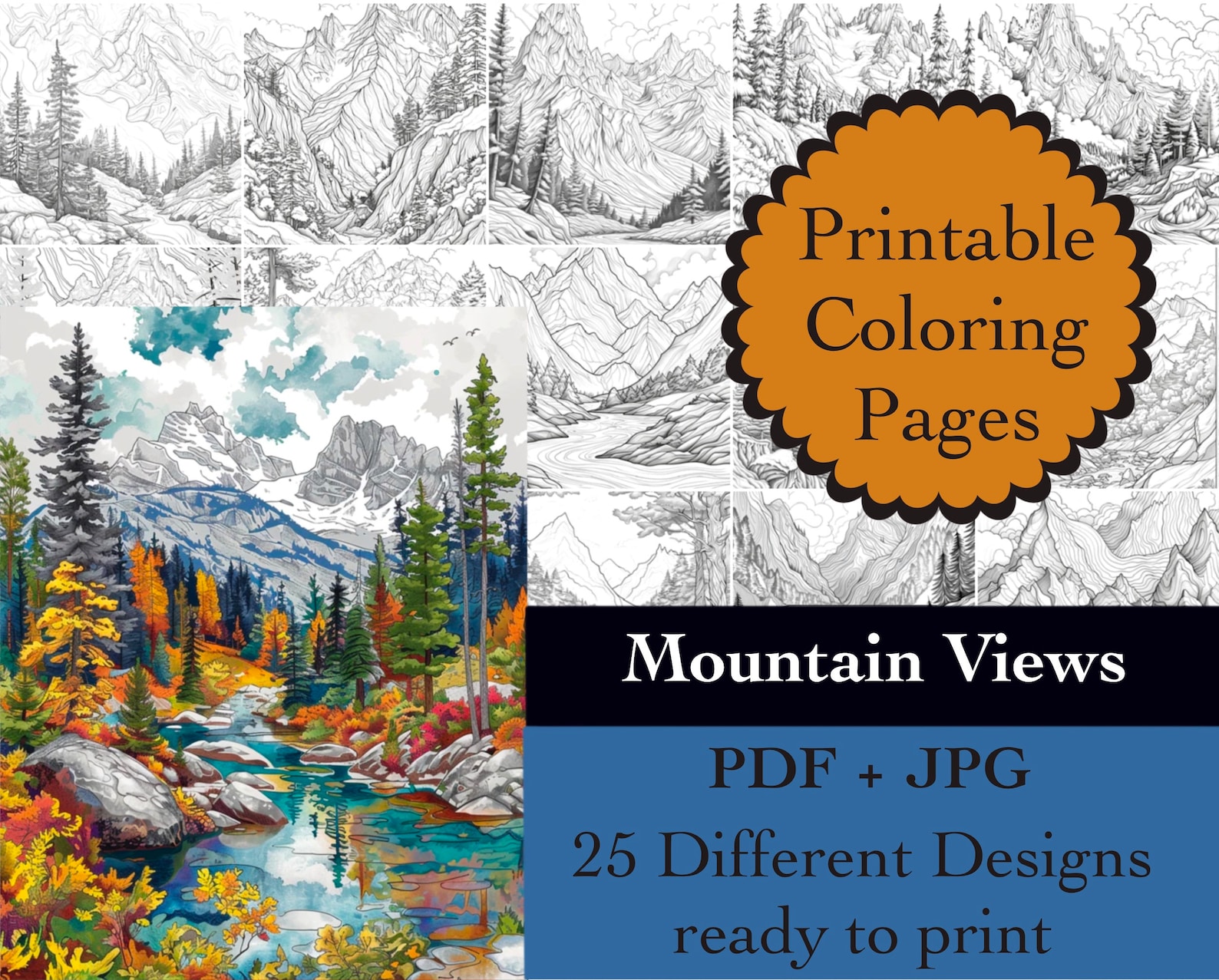 Mountain Coloring Book 20 Coloring Pages Instant Download Outdoor ...