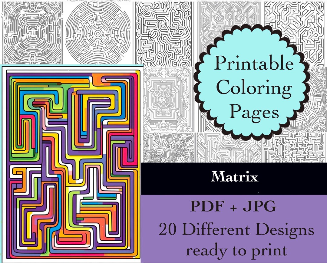 Matrix Coloring Book 20 Geometric Coloring Pages Instant Download Maze ...