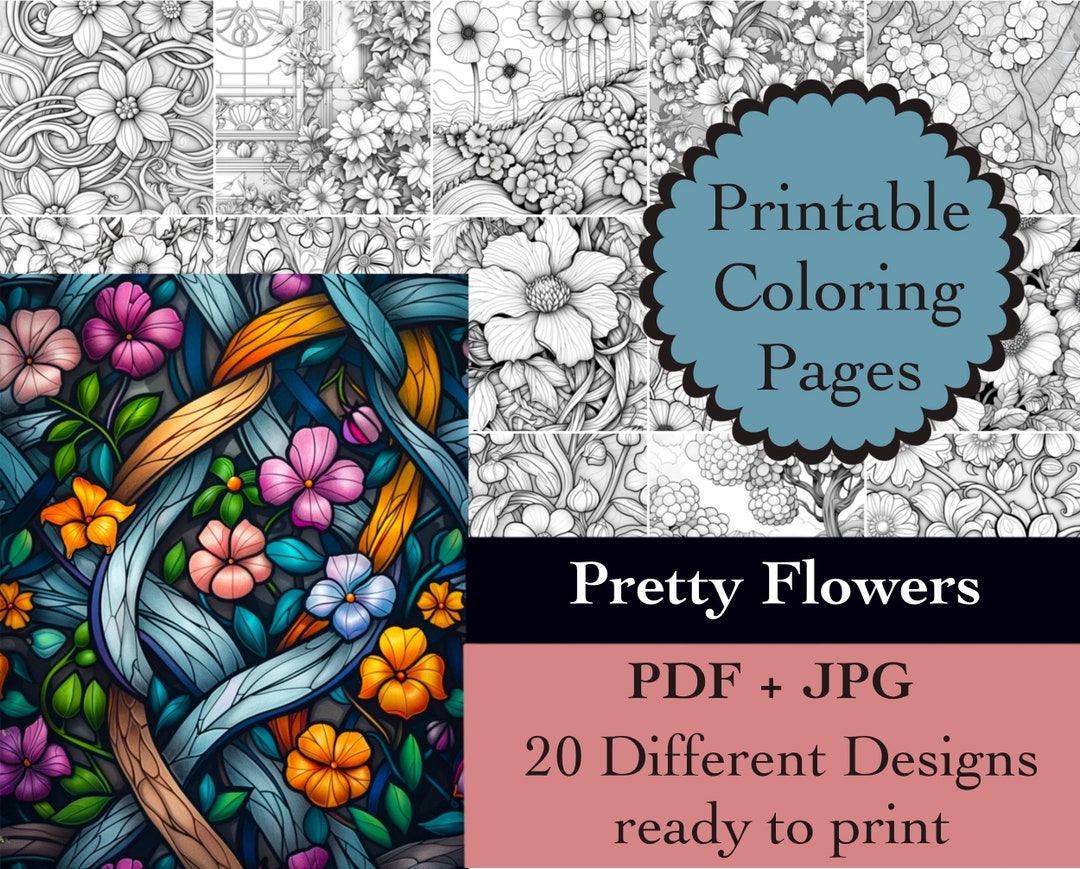 Pretty Flowers Coloring Book 20 Coloring Pages Instant Download Garden ...
