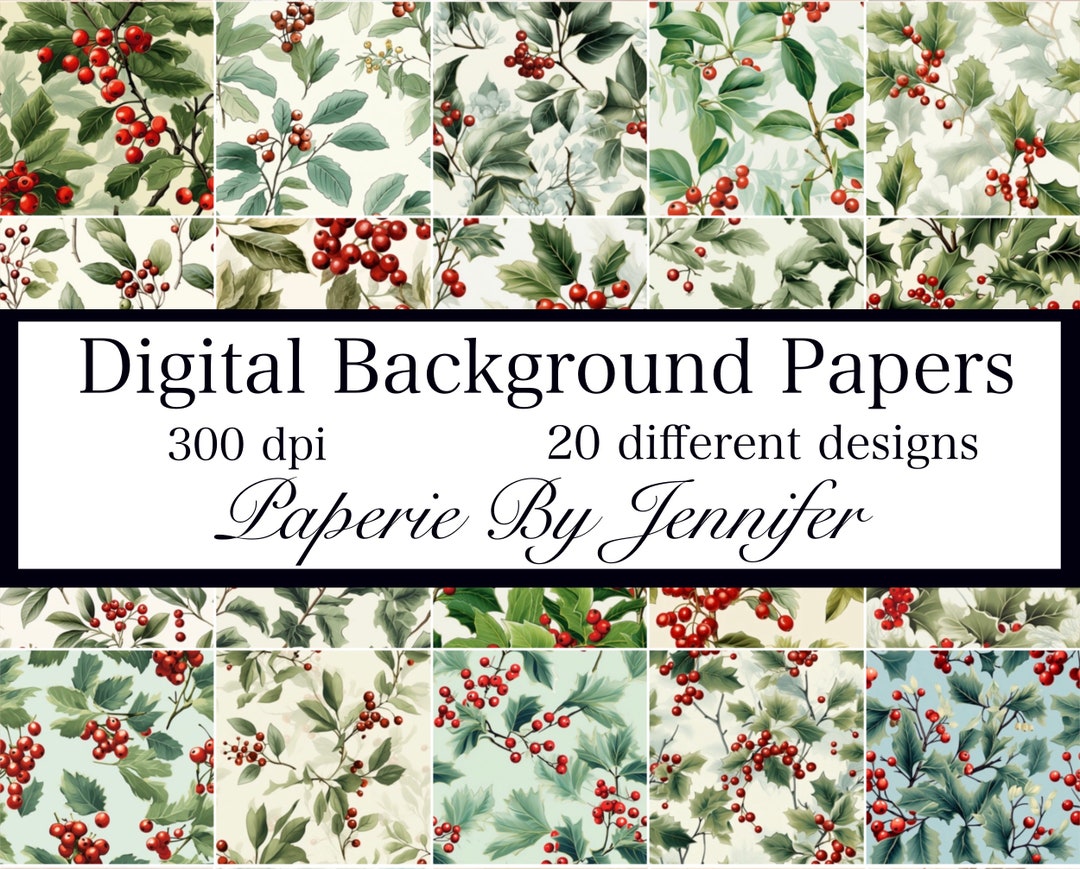 Holly Berry Digital Paper: Seamless Christmas Patterns (digital ...