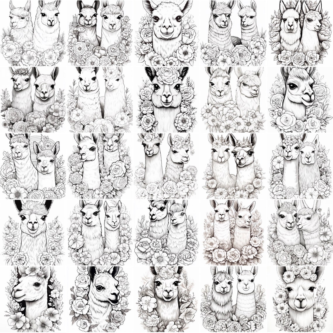 Llama Coloring Book 25 Llama Coloring Pages Instant Download Llamas ...