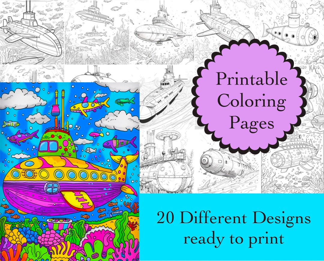 Submarine Coloring Book: 20 Printable Transportation Pages (digital ...