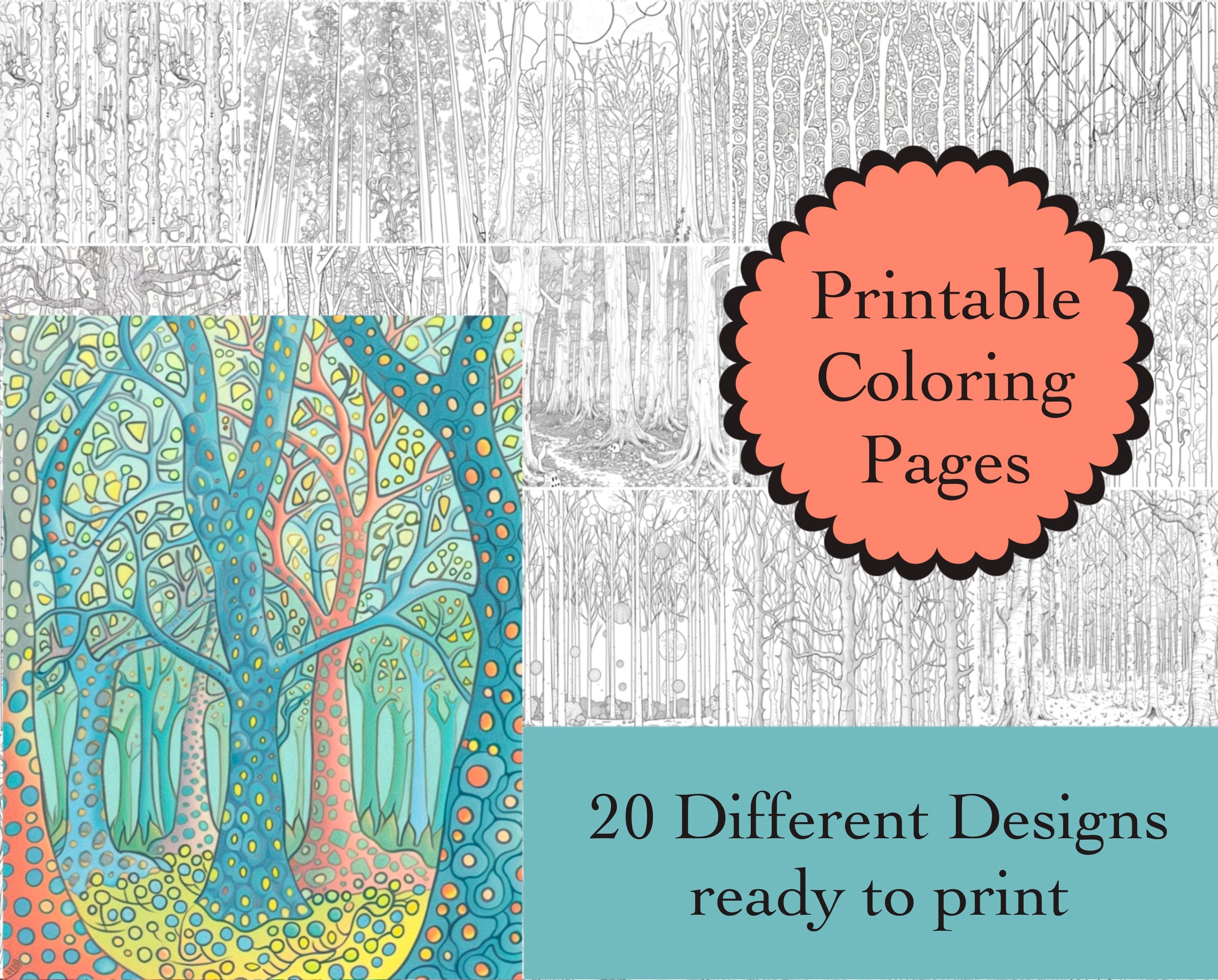 Trees Coloring Book 20 Forest Coloring Pages Instant Download Trees ...