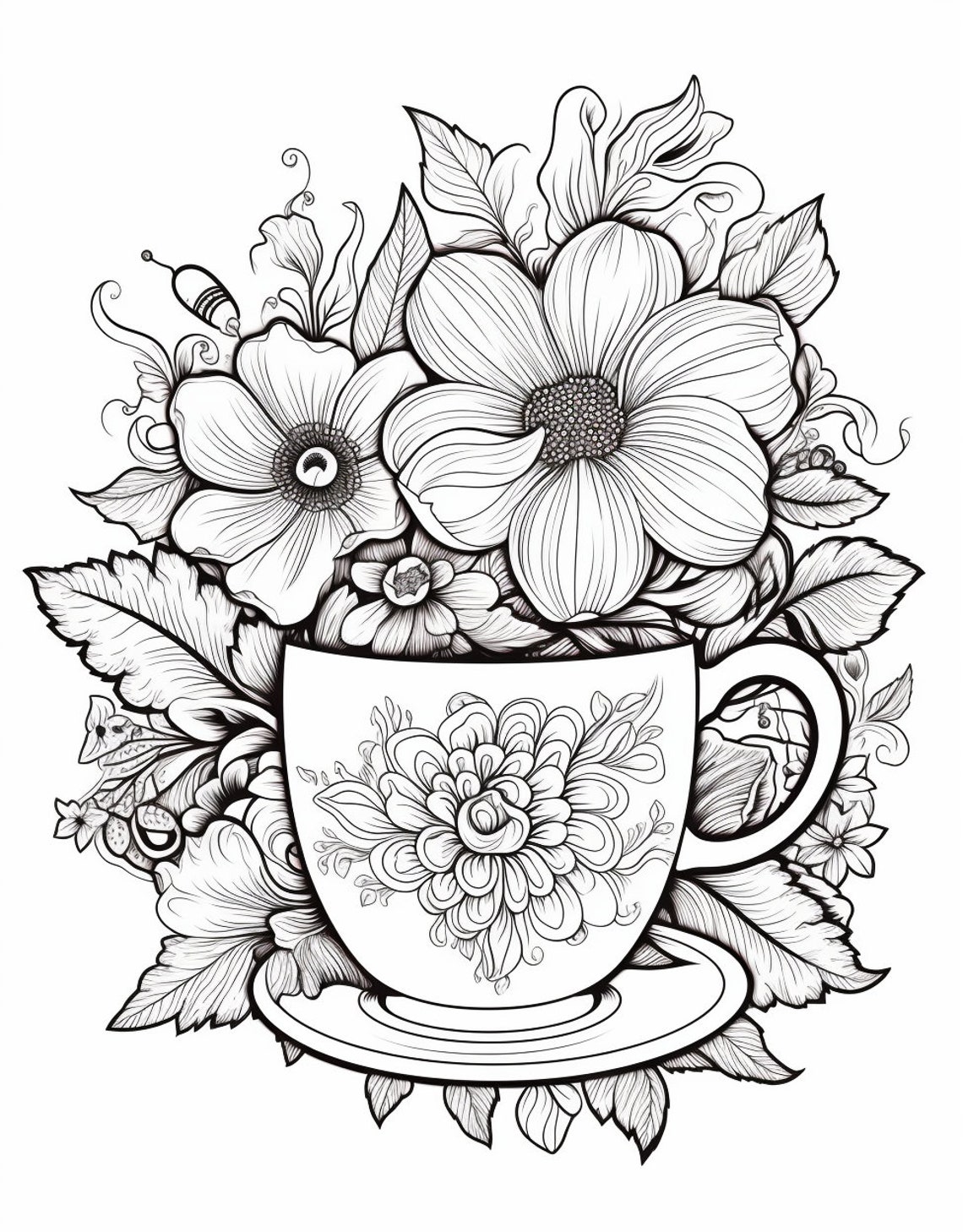 Tea Cup Coloring Book 20 Tea Coloring Pages Instant Download Floral Tea ...